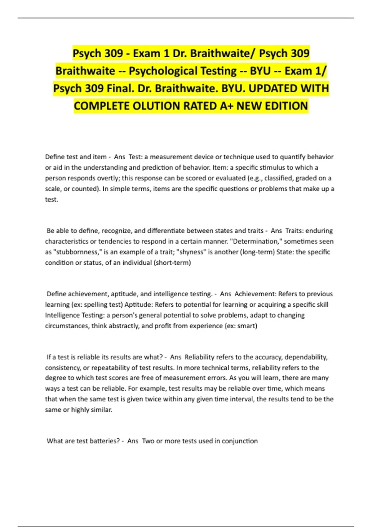Psych 309 - Exam 1 Dr. Braithwaite/ Psych 309 Braithwaite ...