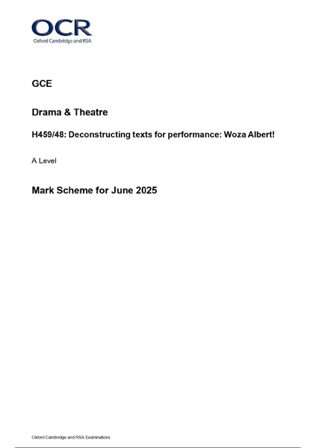 OCR A Level Drama & Theatre H459/48: Deconstructing texts for ...