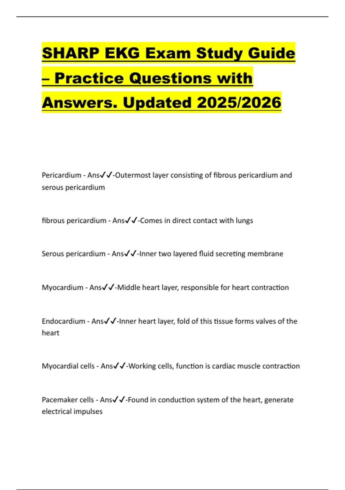 SHARP EKG Exam Study Guide – Practice Questions with Answers. Updated ...