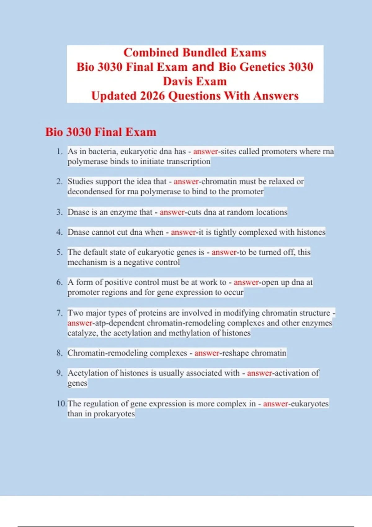 Bio 3030 & Genetics 3030 Exam Bundle 2026 – Complete Study Guide with ...