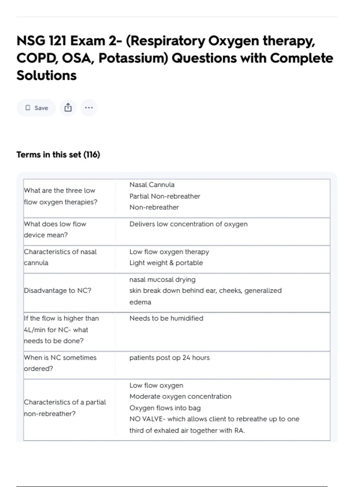 NSG 121 Exam 2- (Respiratory Oxygen therapy, COPD, OSA, Potassium ...