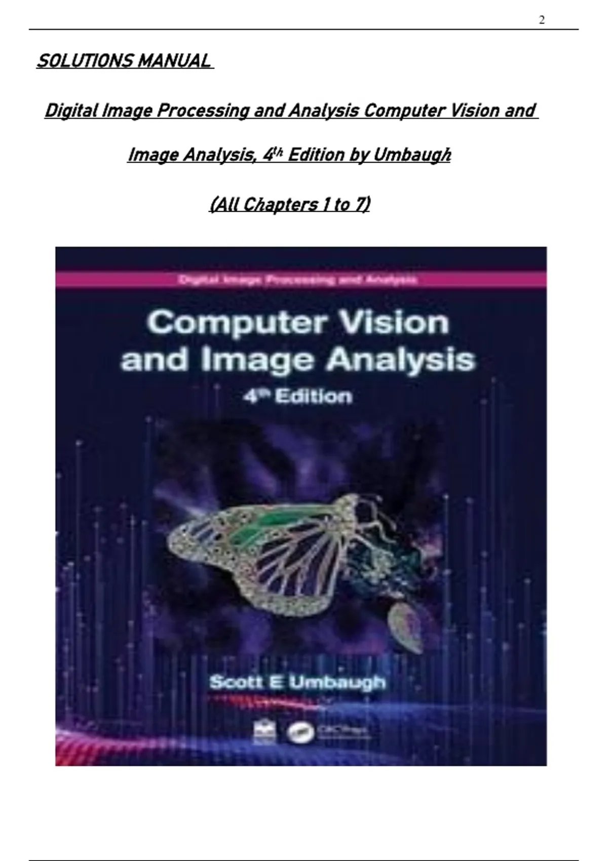 Full Solutions Manual | Digital Image Processing and Analysis: Computer ...