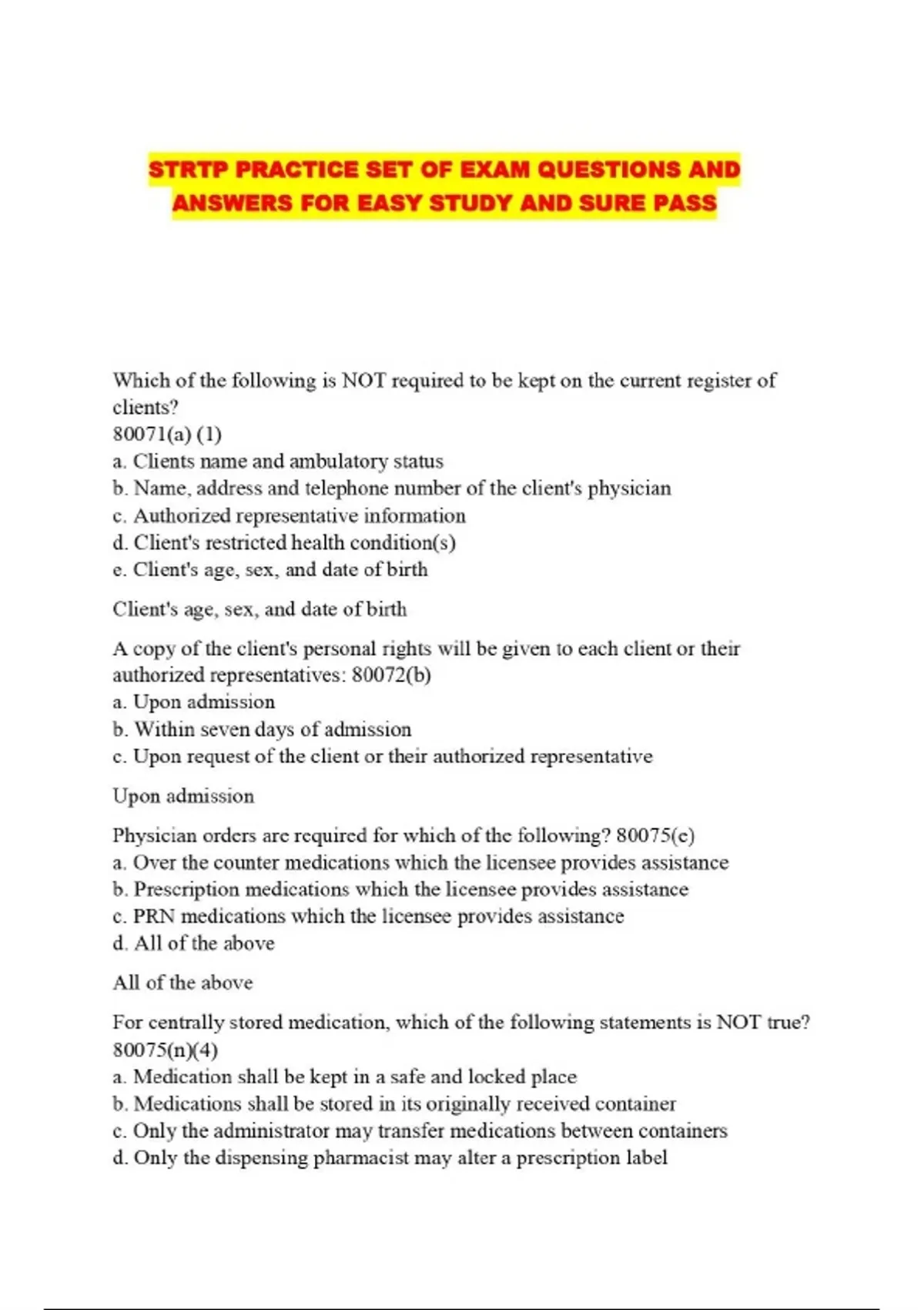 STRTP PACKAGED EXAMS: LATEST QUESTIONS AND ANSWERS WITH STEP-BY-STEP ...