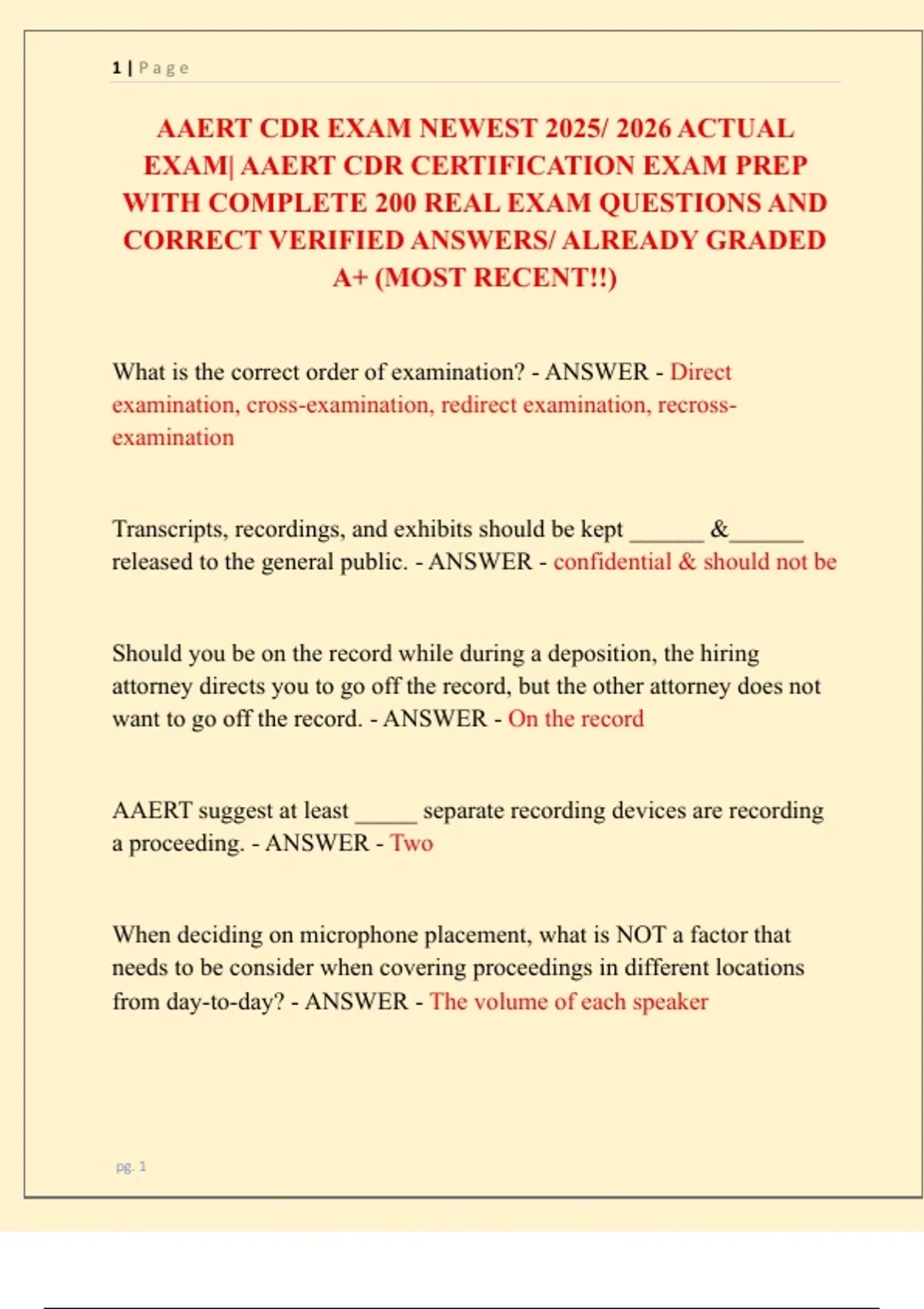 AAERT CDR EXAM NEWEST 2025/ 2026 ACTUAL EXAM| AAERT CDR CERTIFICATION ...