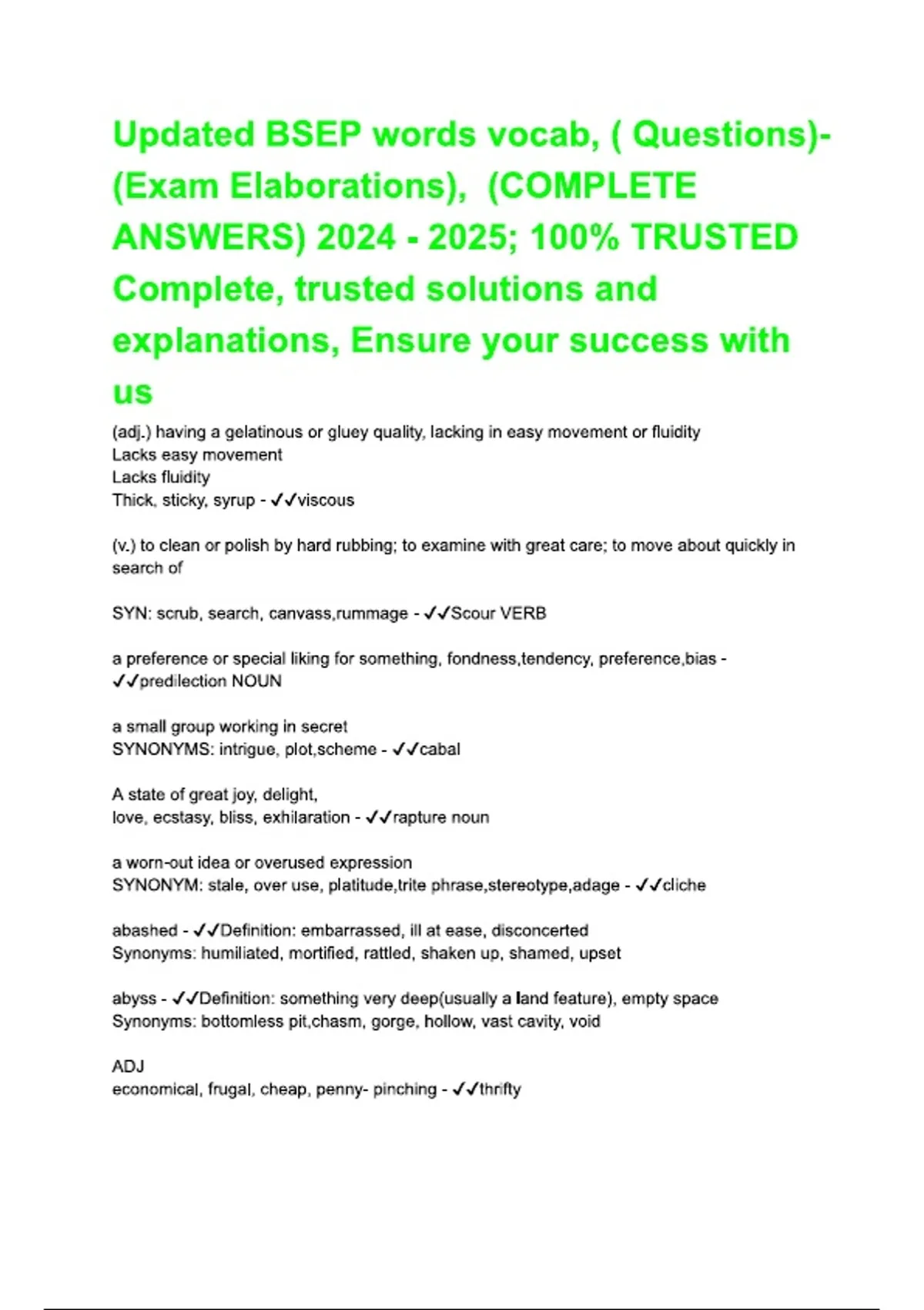 Updated BSEP Words Vocabulary 2026/ 2027 Study Materials with Solution ...