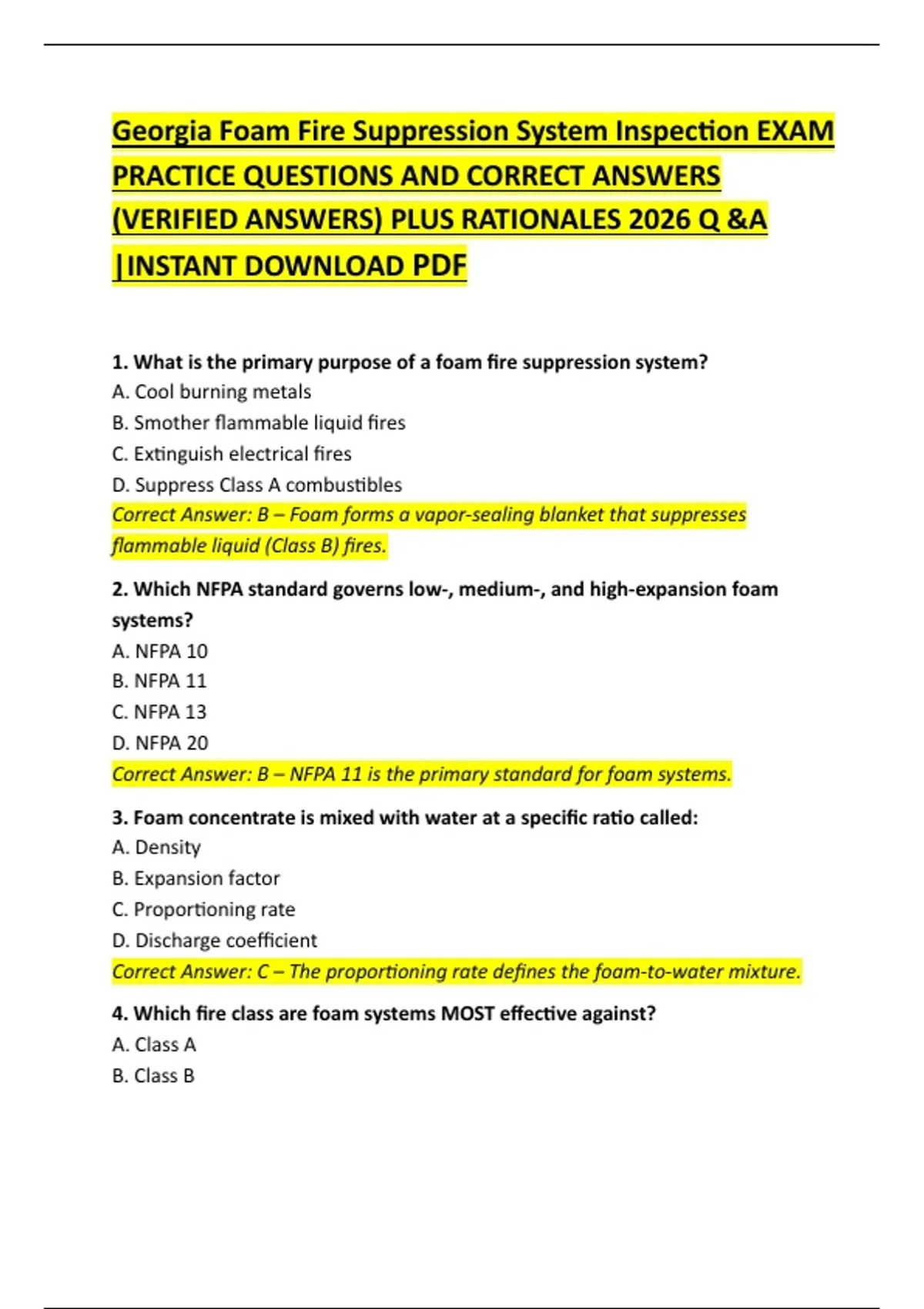 Georgia Foam Fire Suppression System Inspector Exam Practice Questions ...