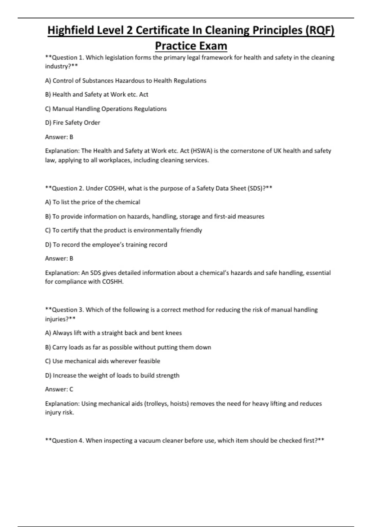Highfield Level 2 Certificate In Cleaning Principles (RQF) Practice ...