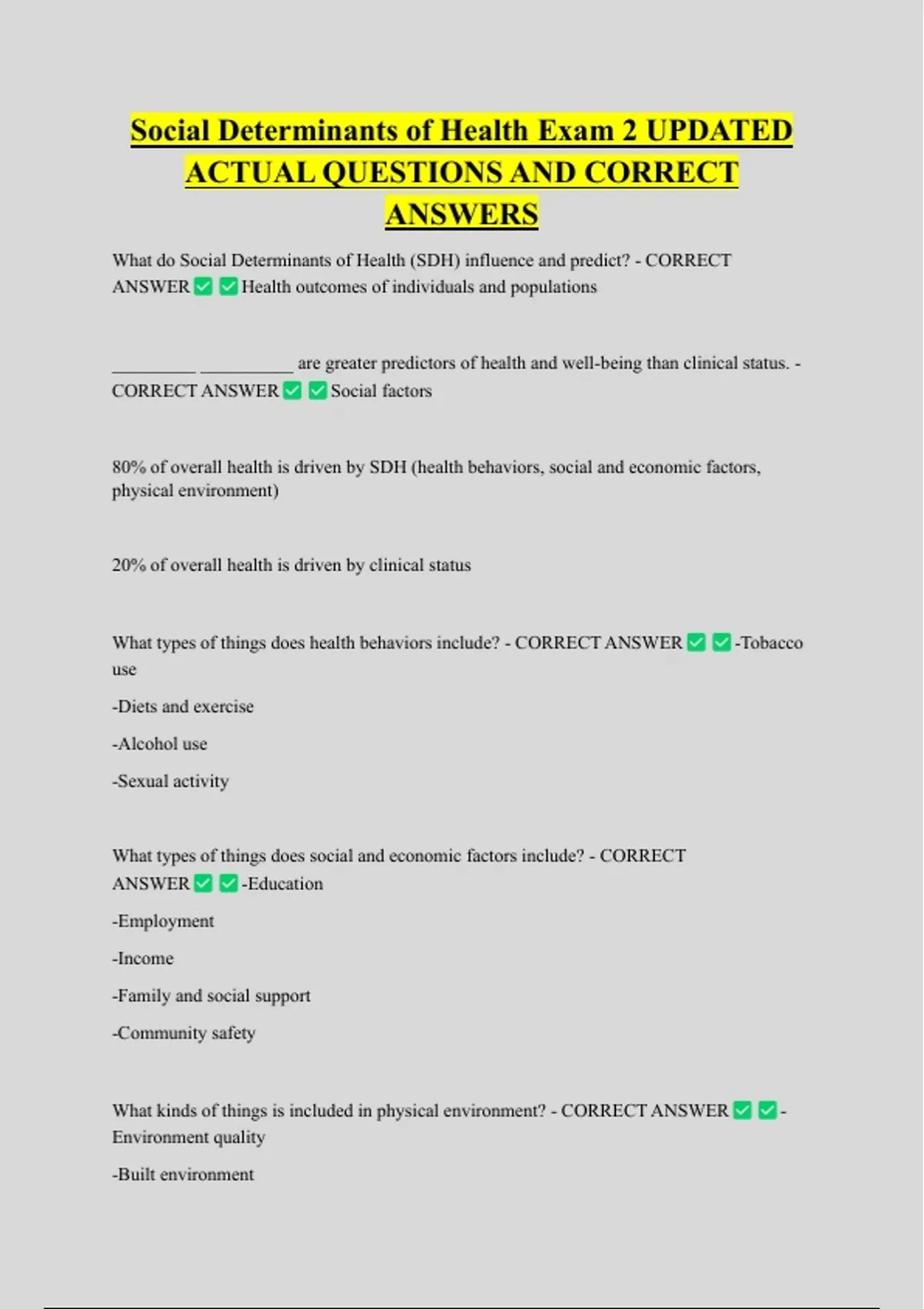 Social Determinants of Health Exam 2 UPDATED ACTUAL QUESTIONS AND ...