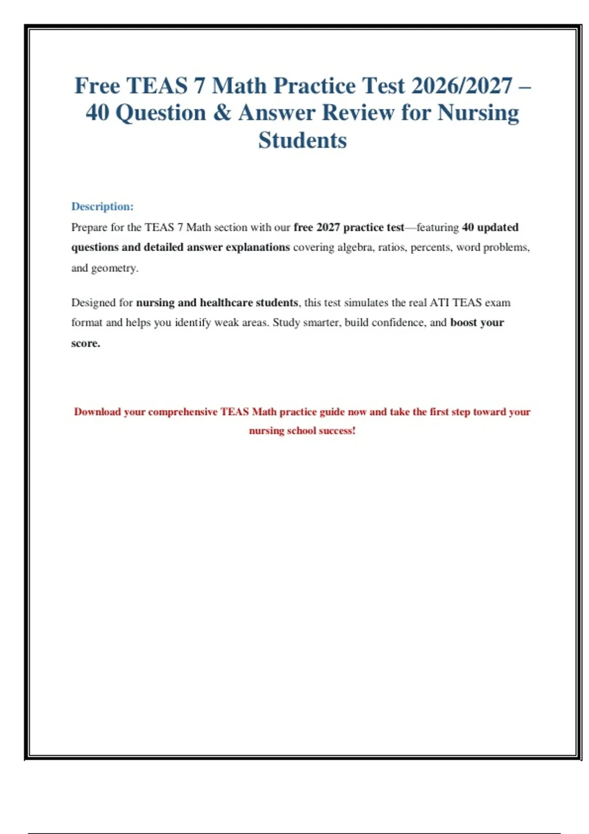 Math TEAS Practice Test 2026/2027 – 40 Questions & Answers - Math TEAS ...