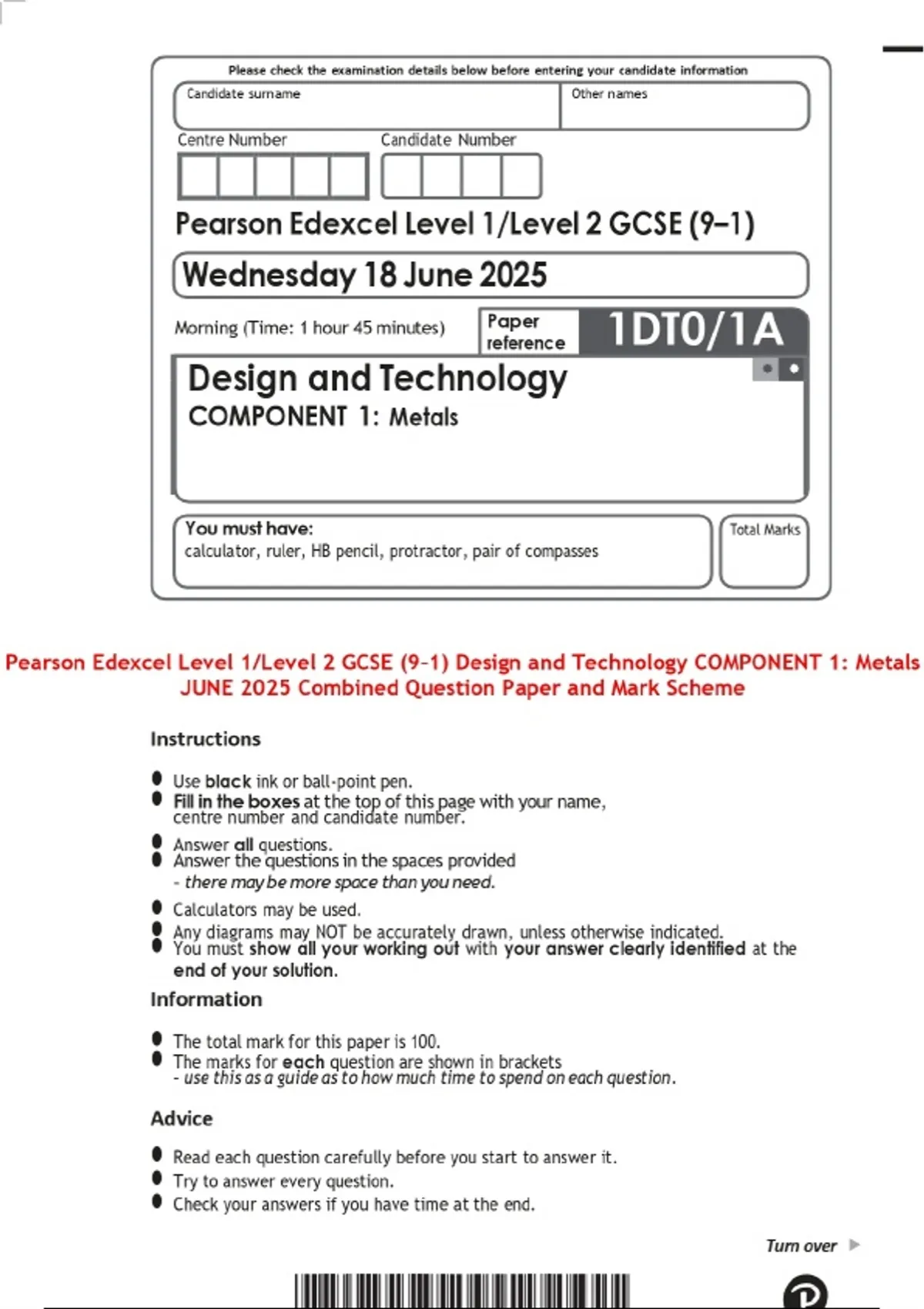 Pearson Edexcel Level 1/Level 2 GCSE (9–1) Design and Technology ...