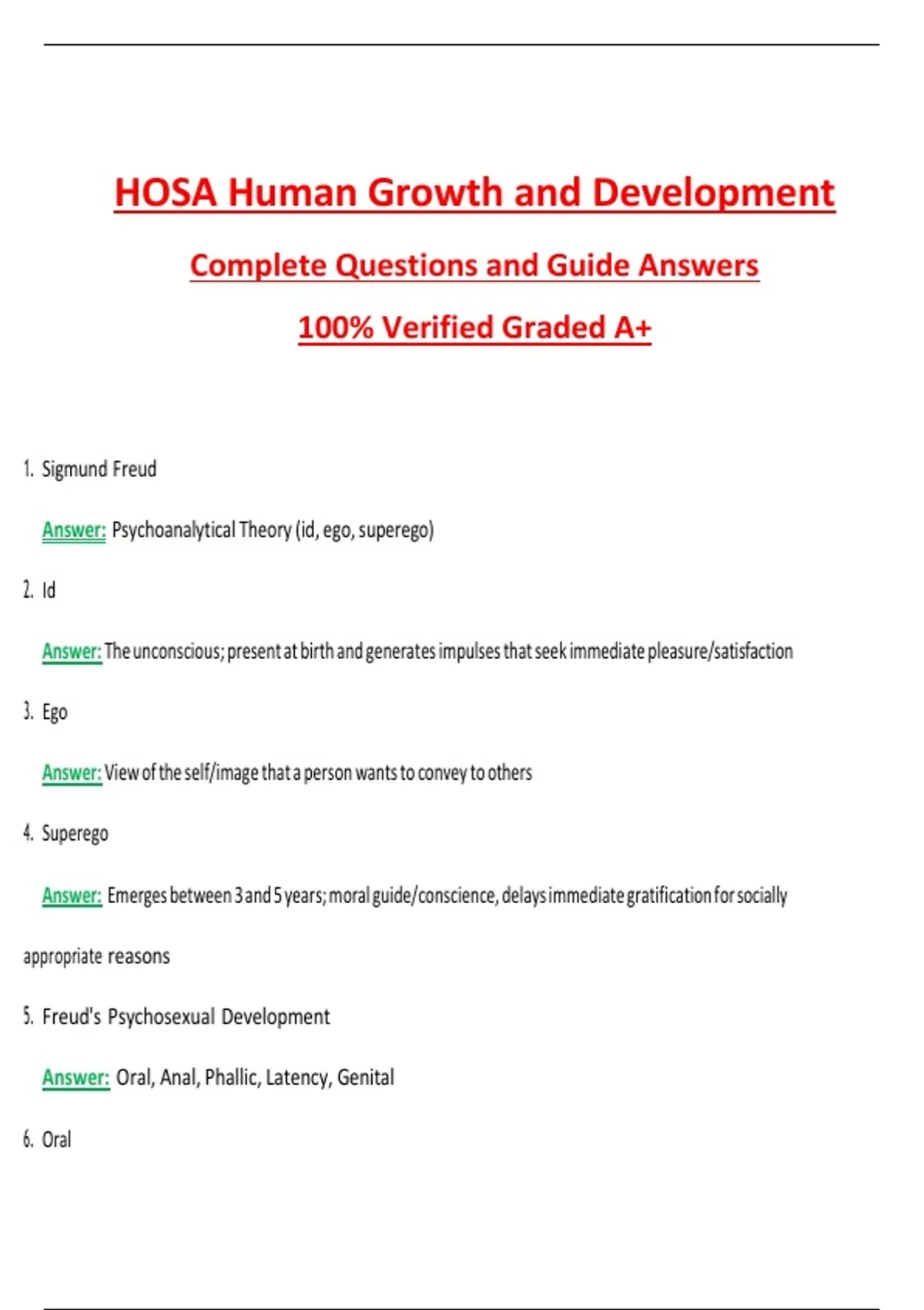 HOSA- Human Growth & Development Study Guide (Latest 2025/2026 Update ...
