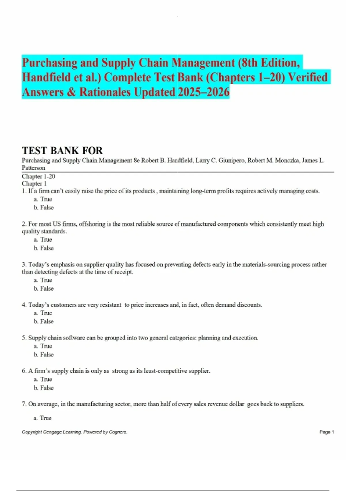Purchasing and Supply Chain Management (8th Edition, Handfield et al ...