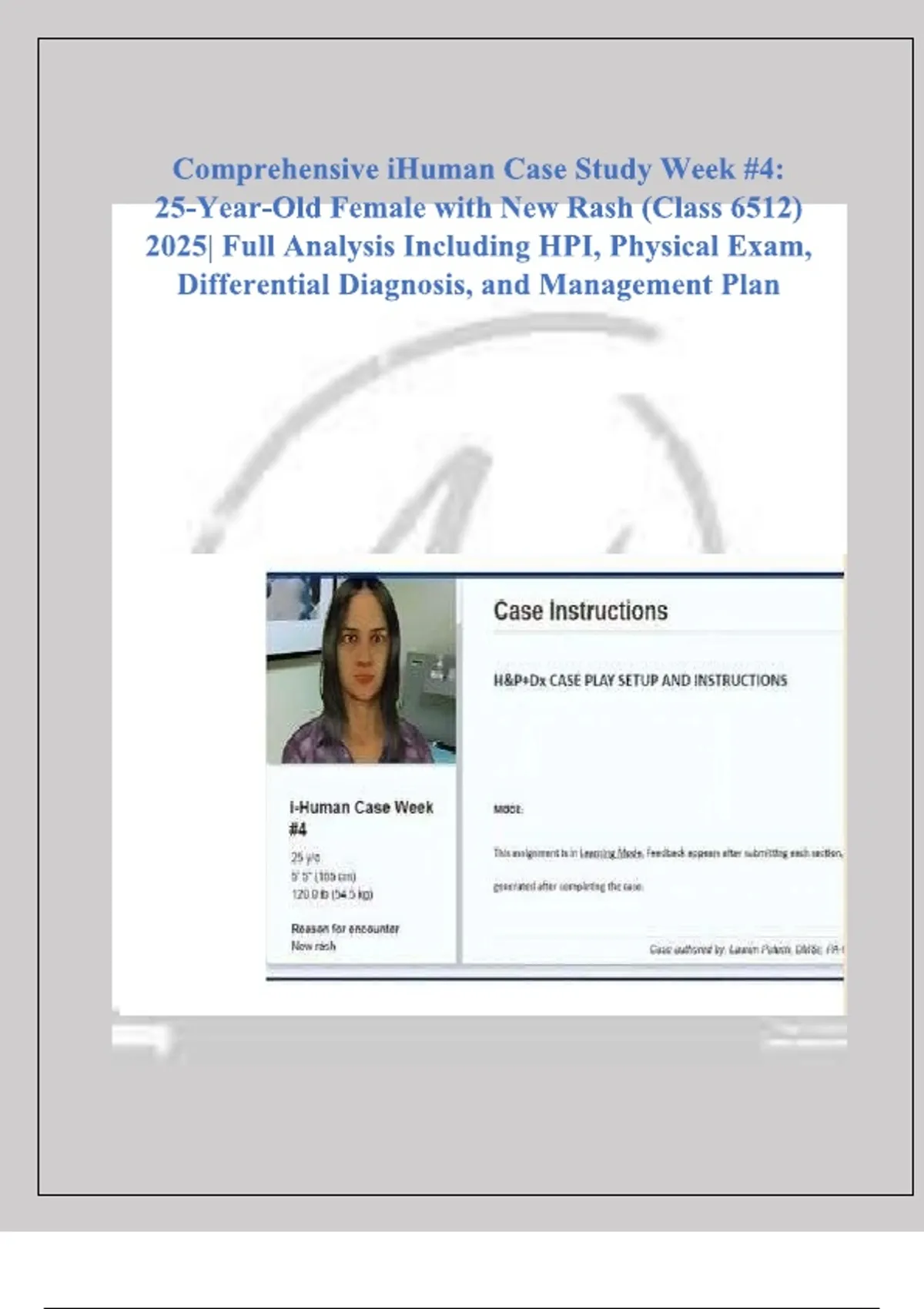Comprehensive iHuman Case Study Week #4: 25-Year-Old Female with New ...