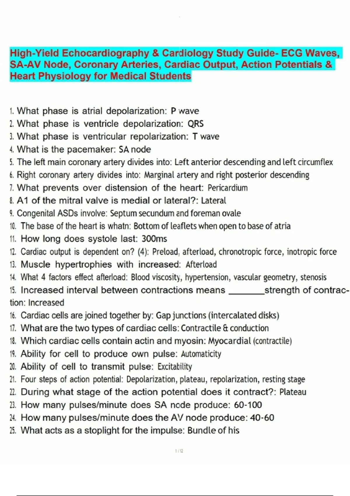 High-Yield Echocardiography & Cardiology Study Guide- ECG Waves, SA-AV ...