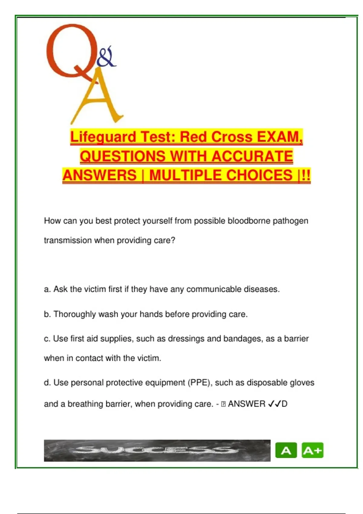 Lifeguard Certification Test Q&A (250+ MCQs) | CPR, AED, Water Rescue ...