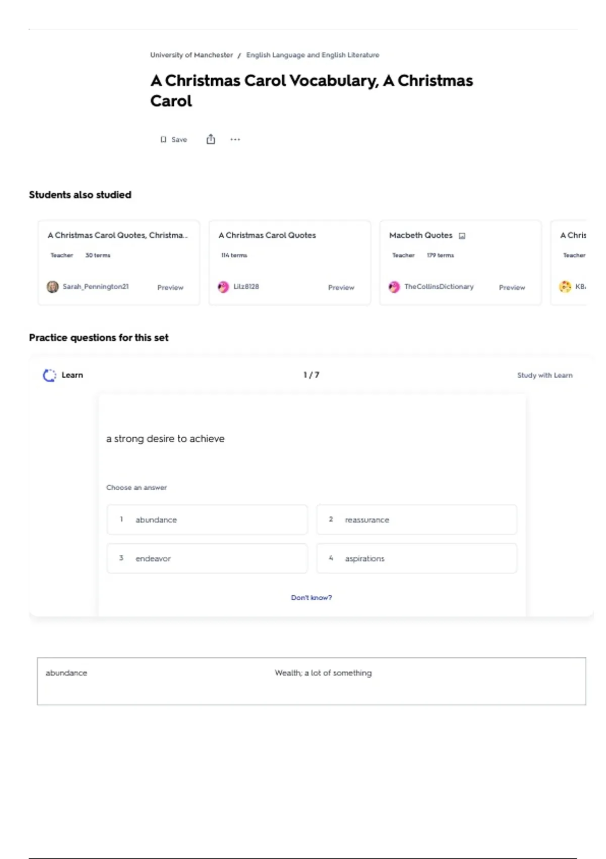 A Christmas Carol Vocabulary, A Christmas Carol 50 Actual Questions ...