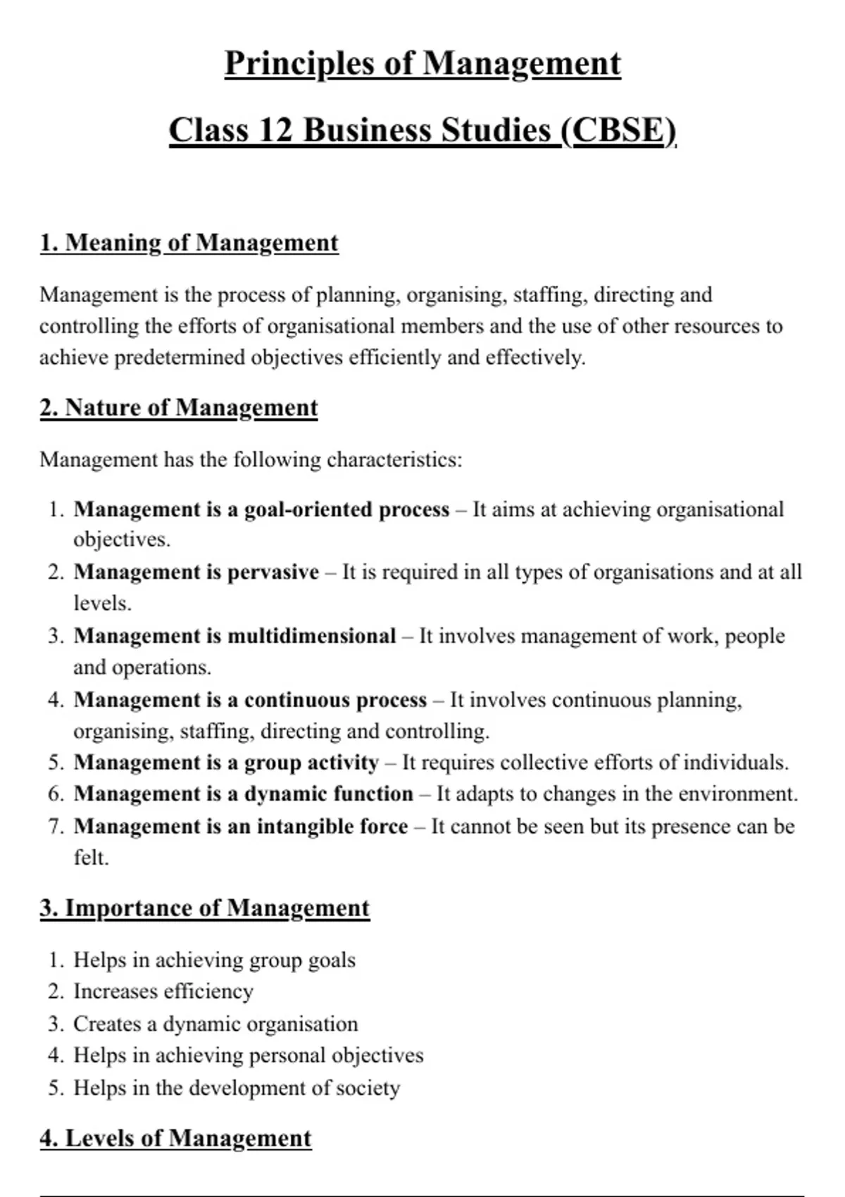 Summary Principles of Management – Class 12 Business Studies (CBSE ...