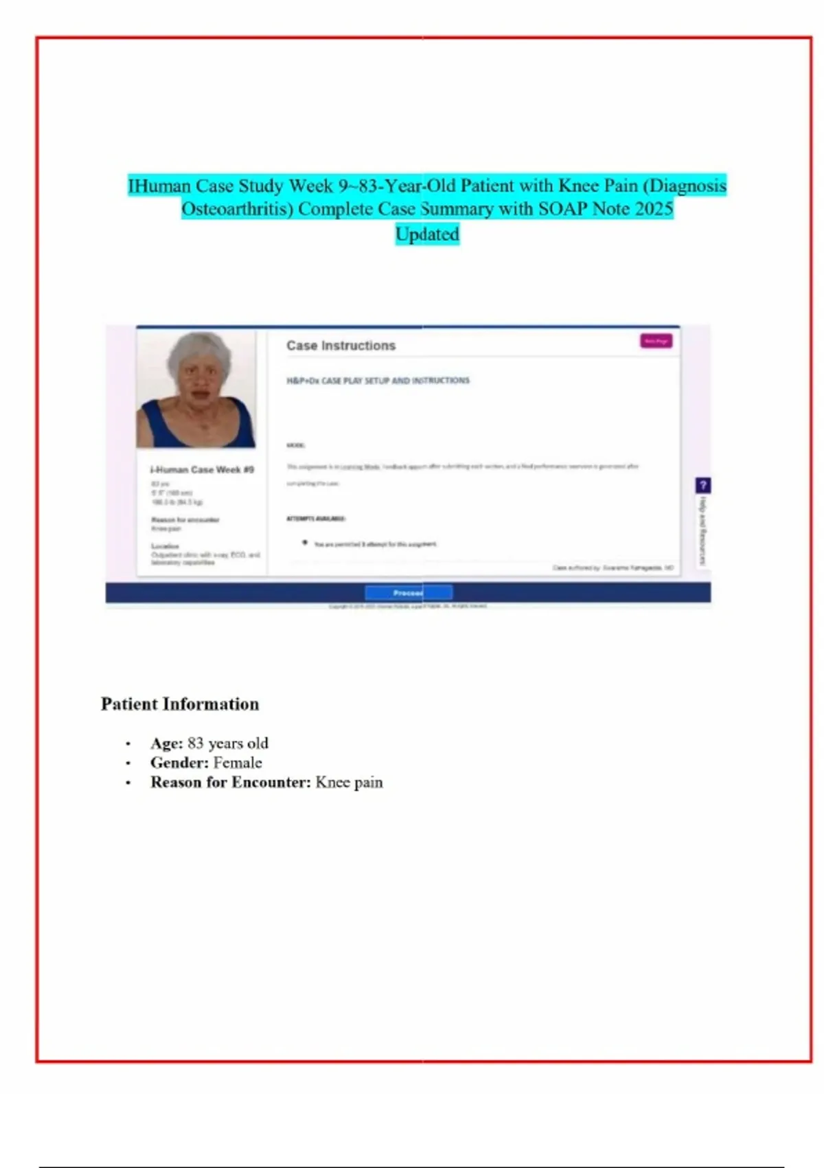 IHuman Case Study Week 9~83-Year-Old Patient with Knee Pain (Diagnosis ...