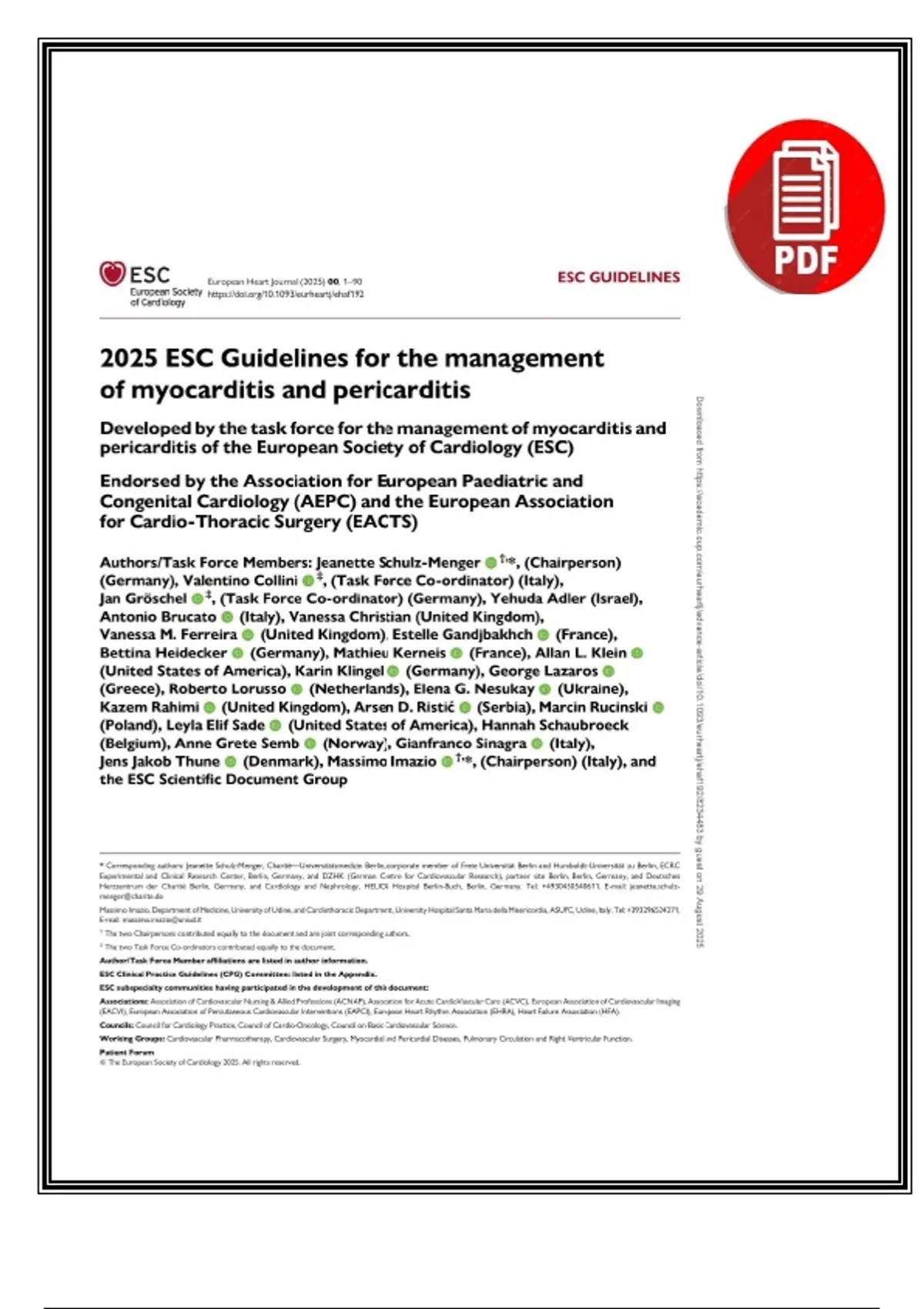 2025 ESC Guidelines for the Management of Myocarditis and Pericarditis ...