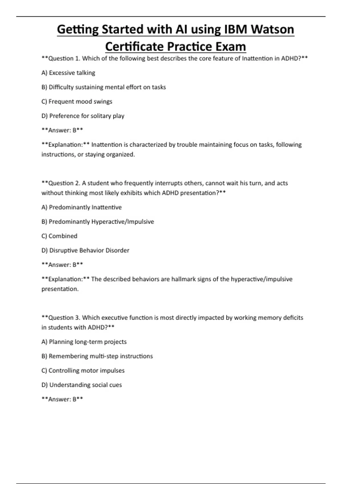 Getting Started with AI using IBM Watson Certificate Practice Exam ...