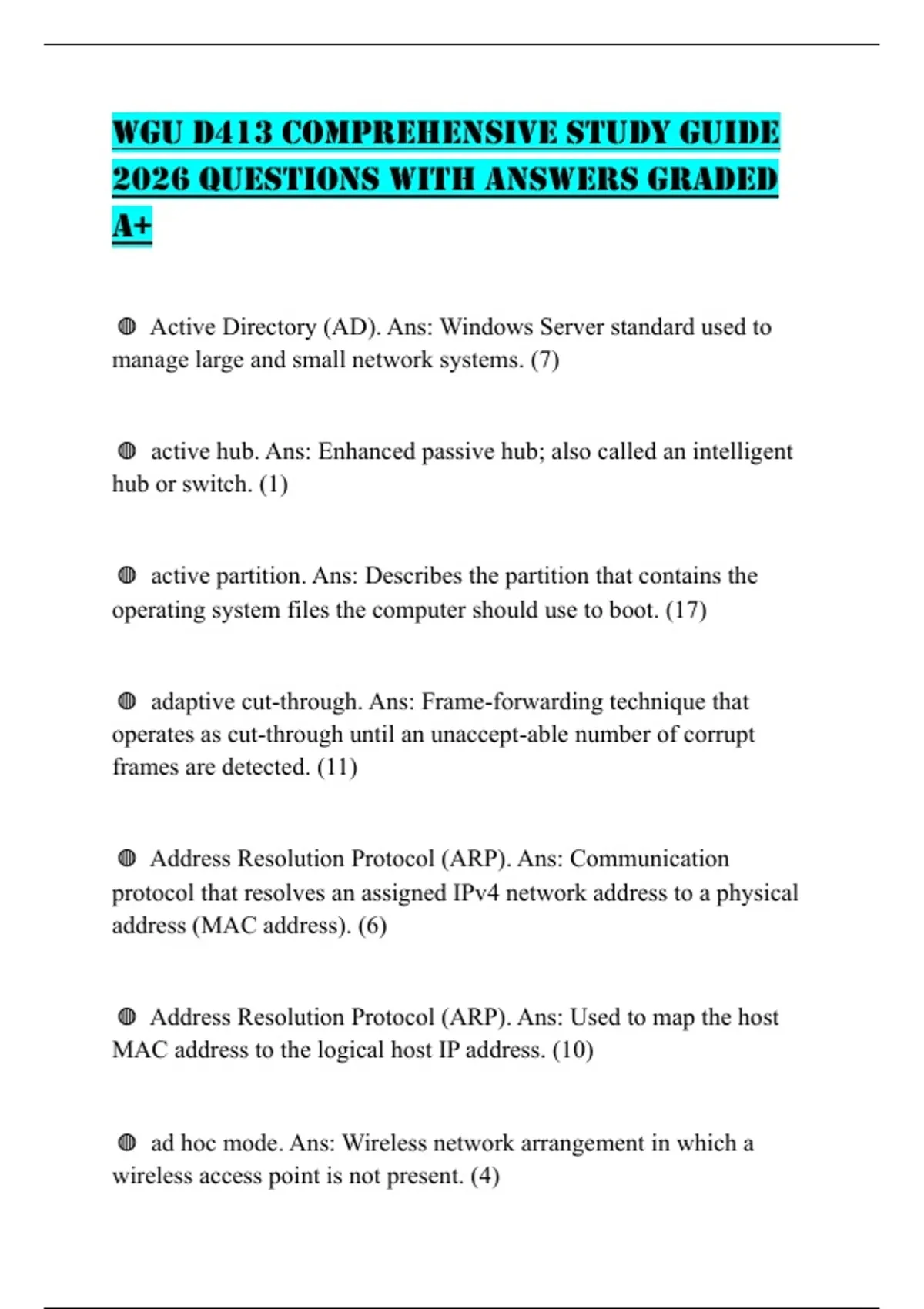 WGU D413 COMPREHENSIVE STUDY GUIDE 2026 QUESTIONS WITH ANSWERS GRADED ...