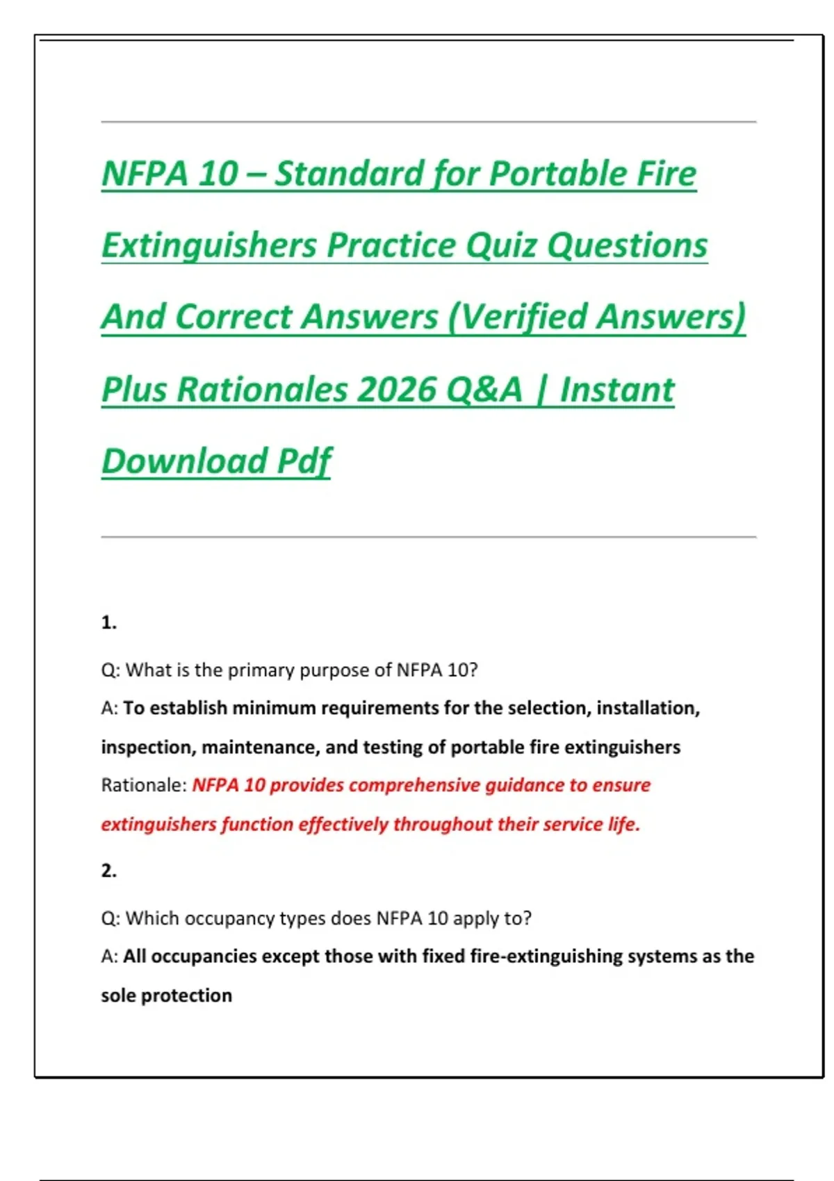 NFPA 10 – Standard for Portable Fire Extinguishers Practice Quiz ...