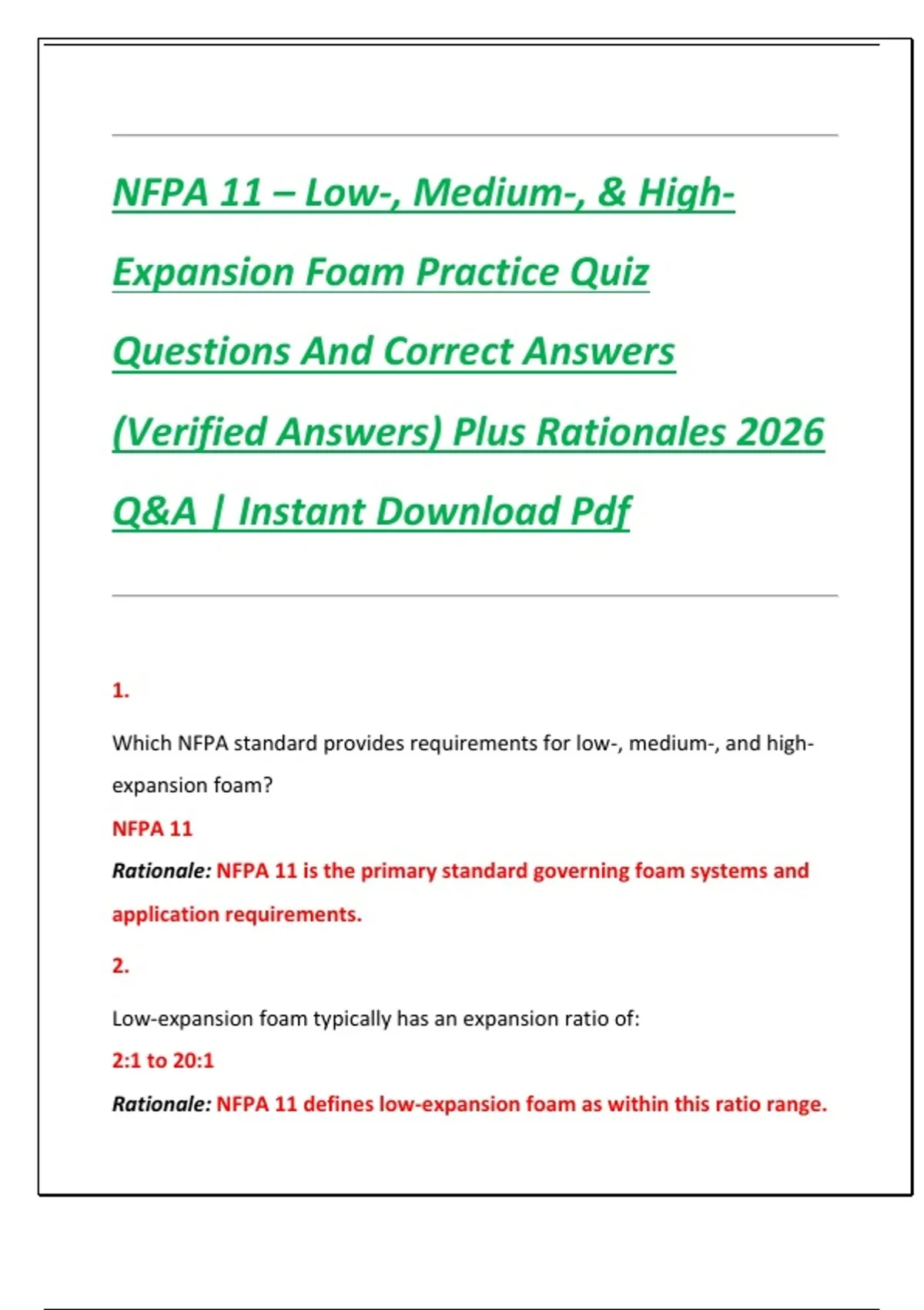 NFPA 11 – Low-, Medium-, & High Expansion Foam Practice Quiz Questions ...