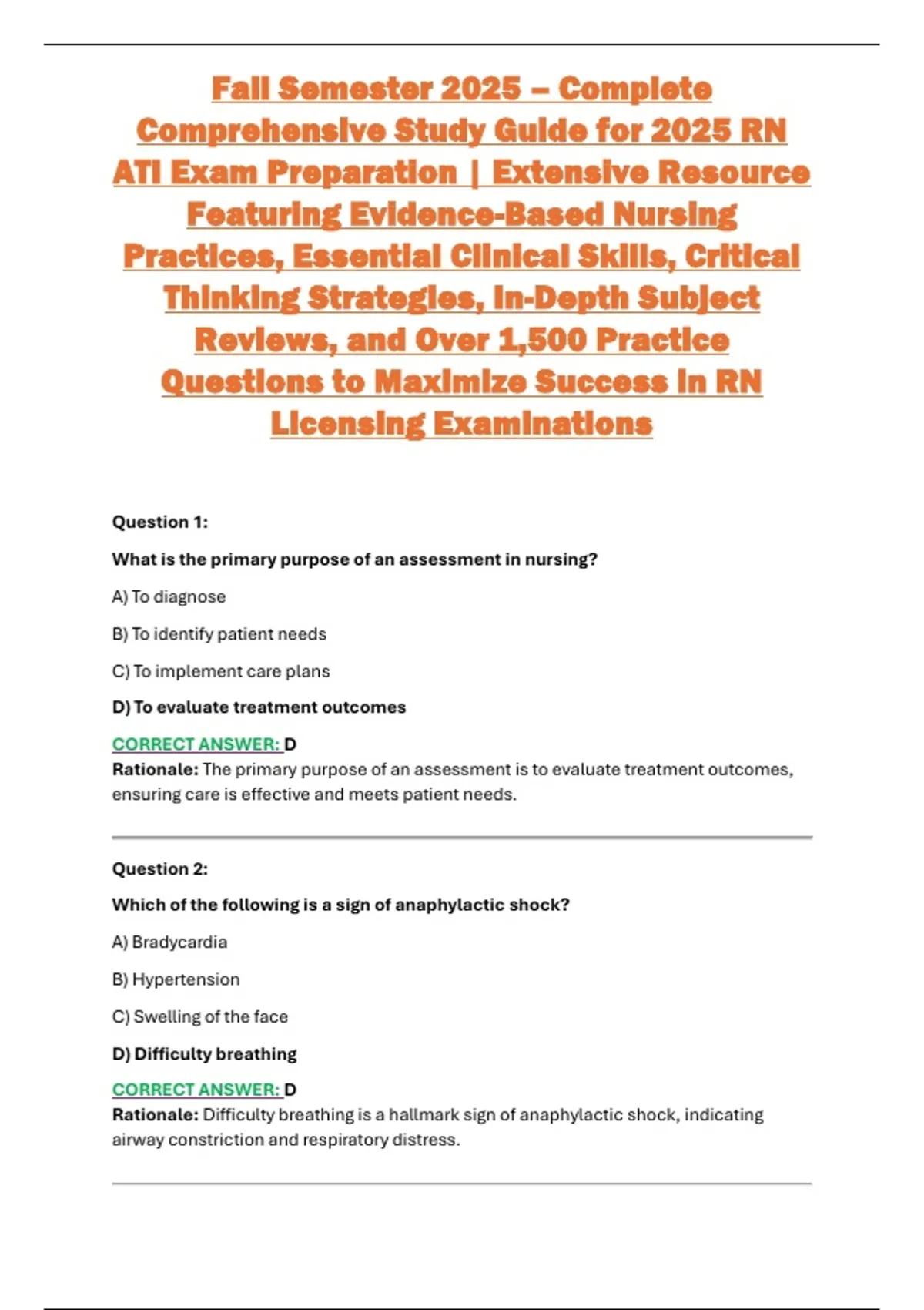 Fall Semester 2025 – Complete Comprehensive Study Guide for 2025 RN ATI ...