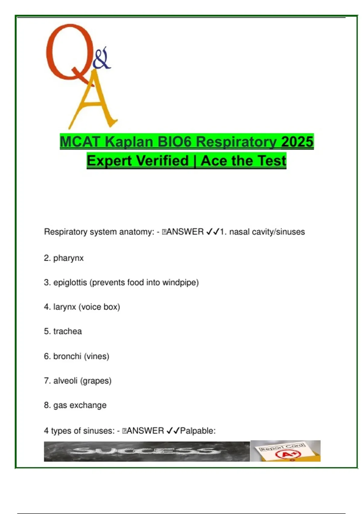 MCAT BIO6 Kaplan Review | 100+ Questions | Respiratory Anatomy, Lung ...