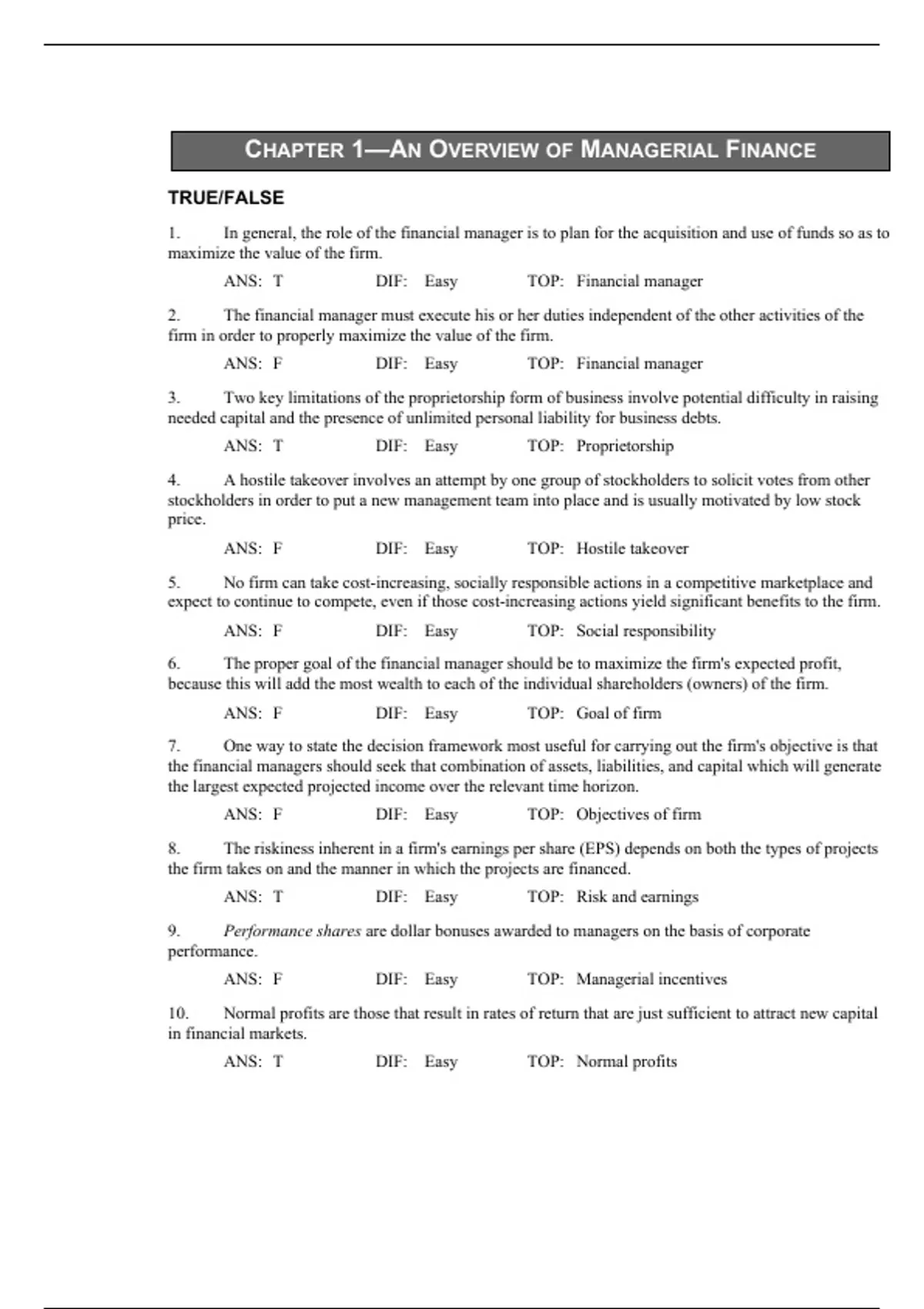 practice test bank questions, final exam : Essentials of Managerial ...
