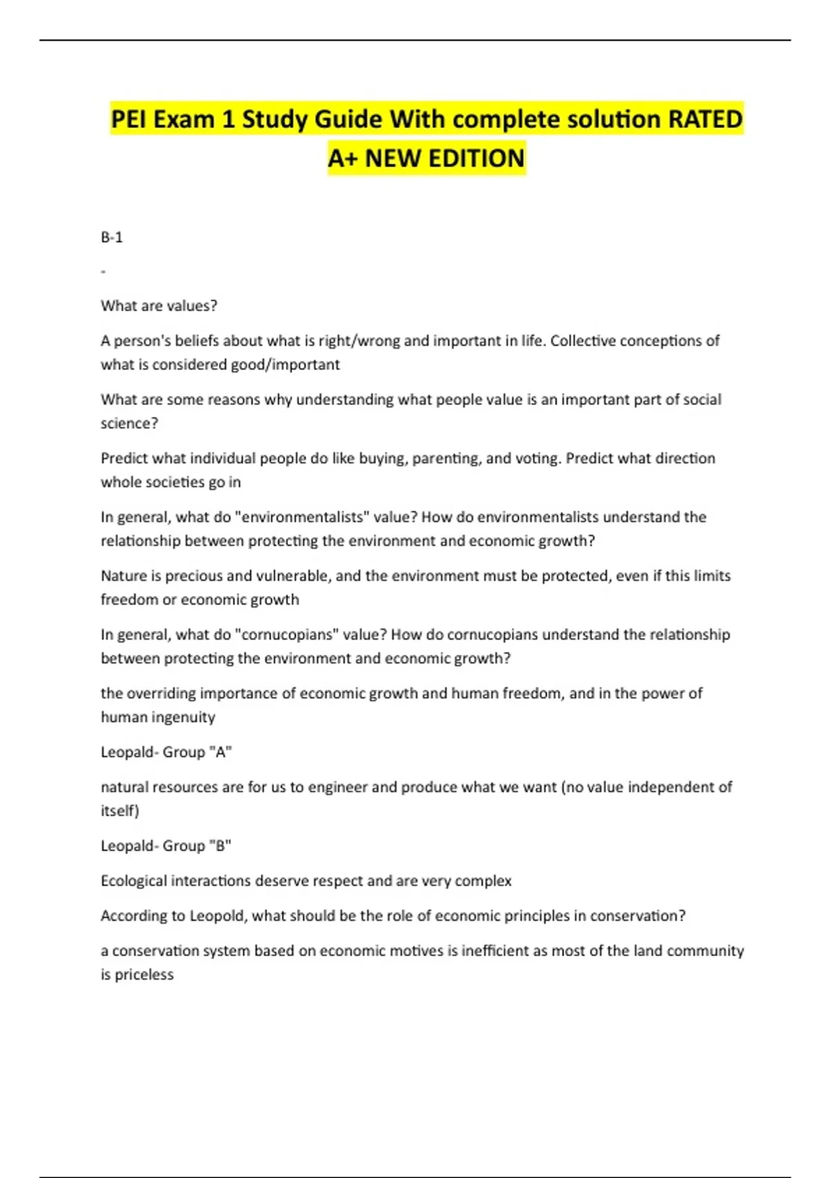 PEI Exam 1 Study Guide With complete solution RATED A+ NEW EDITION ...