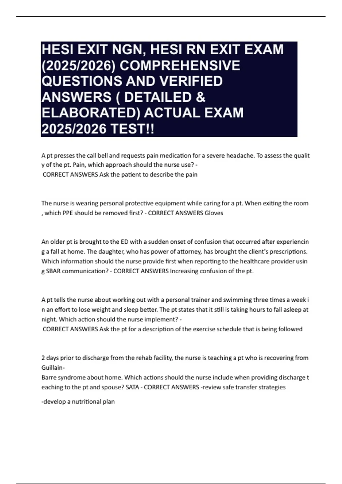 HESI EXIT NGN, HESI RN EXIT EXAM (2025/2026) COMPREHENSIVE QUESTIONS ...