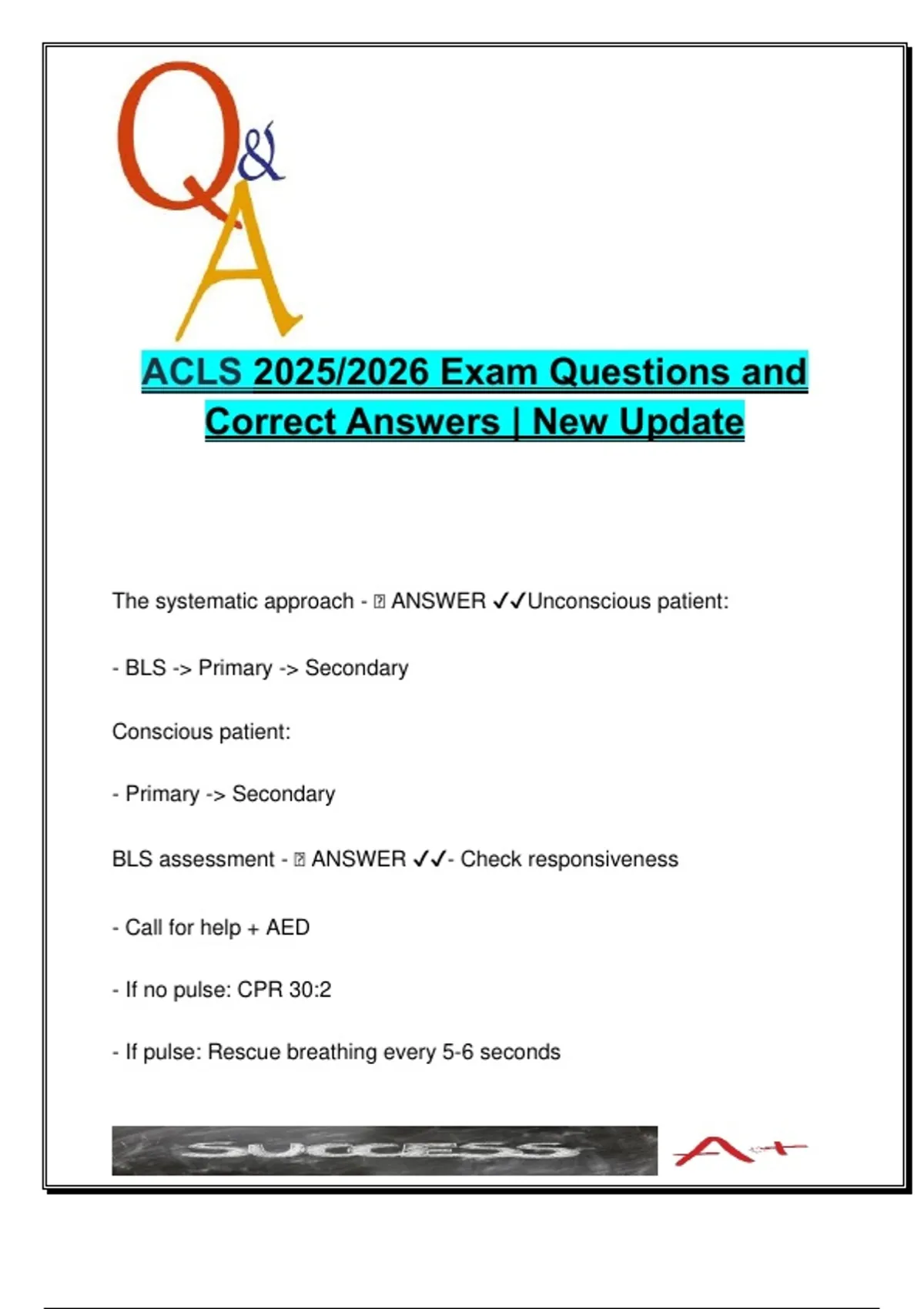 ACLS 2025/2026 (60 Questions) – NURS403 | Advanced Cardiovascular Life ...