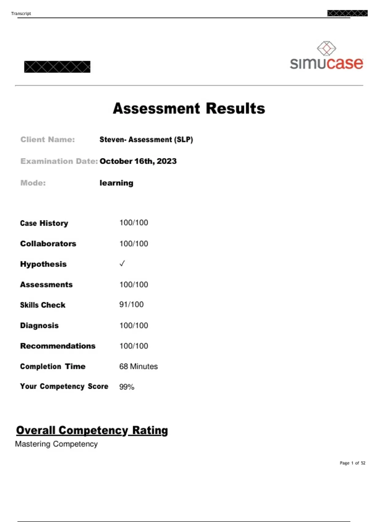 Simucase steven transcript assessesment mode Latest Update with ...