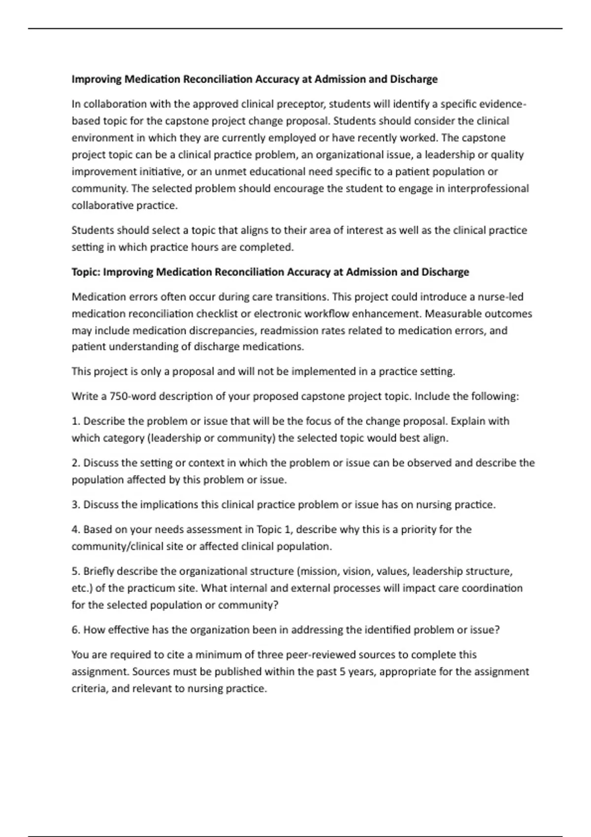 GCU NUR-NRS 465: Capstone proposal: Improving Medication Reconciliation ...