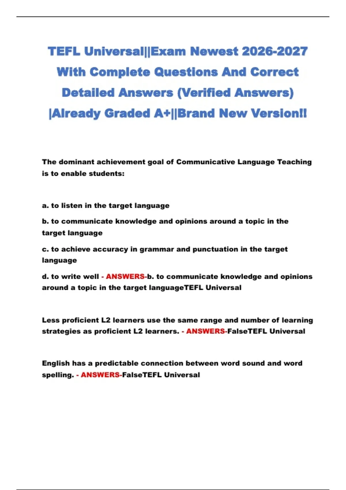 TEFL Universal Certification Exam Study Guide 2026–2027 | Complete ...
