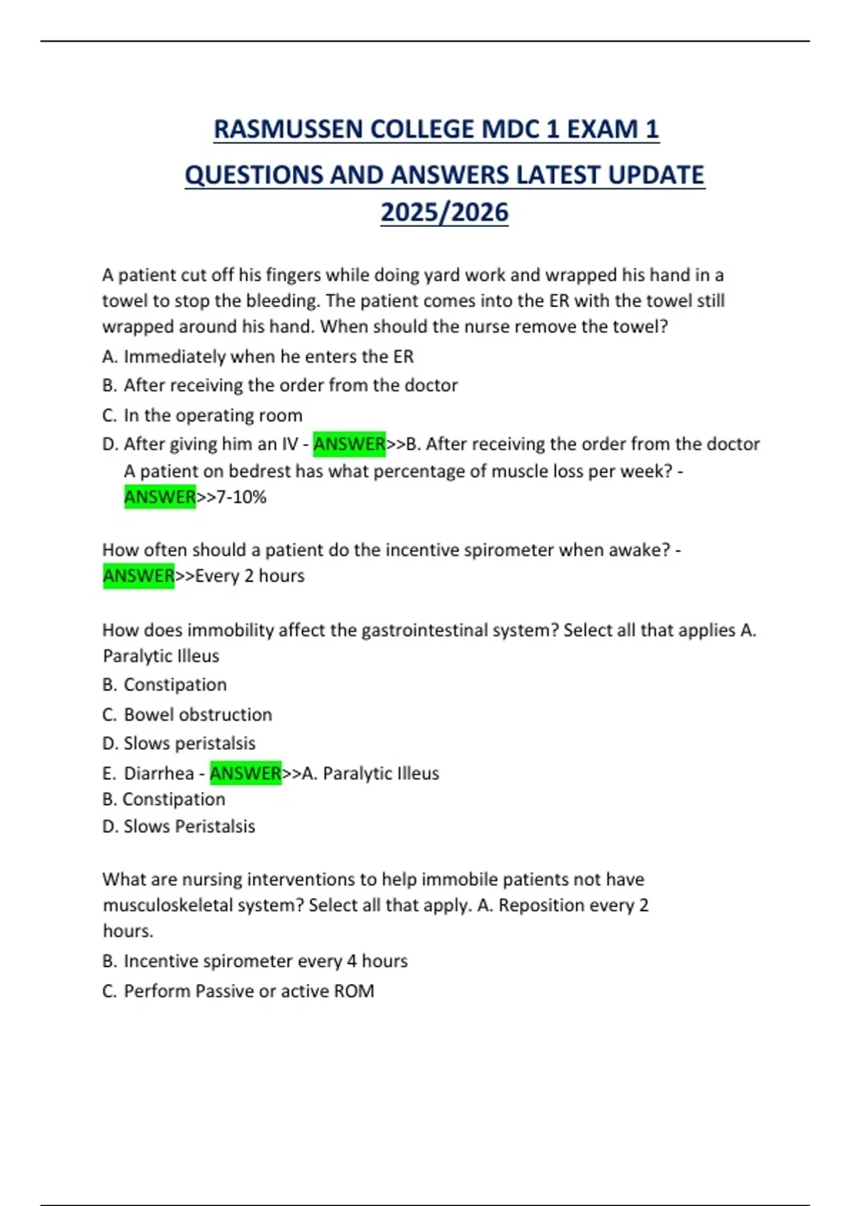 RASMUSSEN COLLEGE MDC 1 EXAM 1 QUESTIONS AND ANSWERS LATEST UPDATE 2025 ...