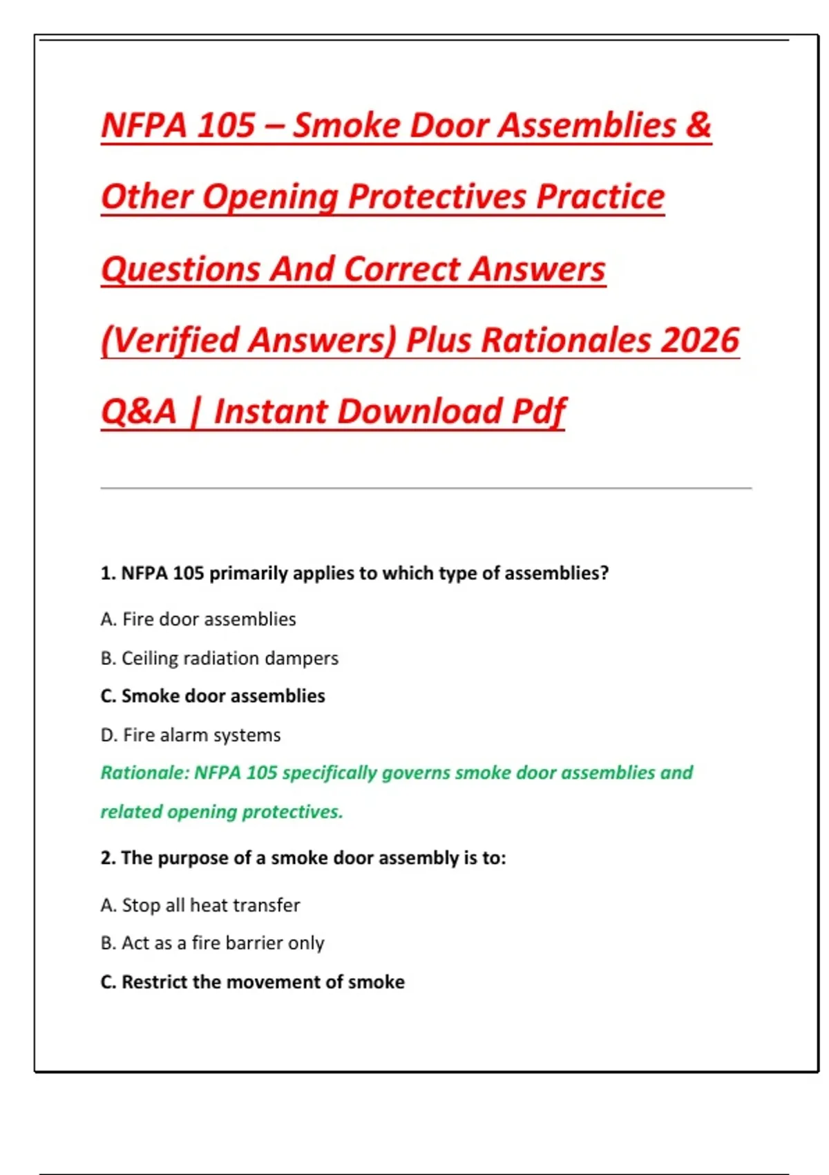 NFPA 105 – Smoke Door Assemblies & Other Opening Protectives Practice ...