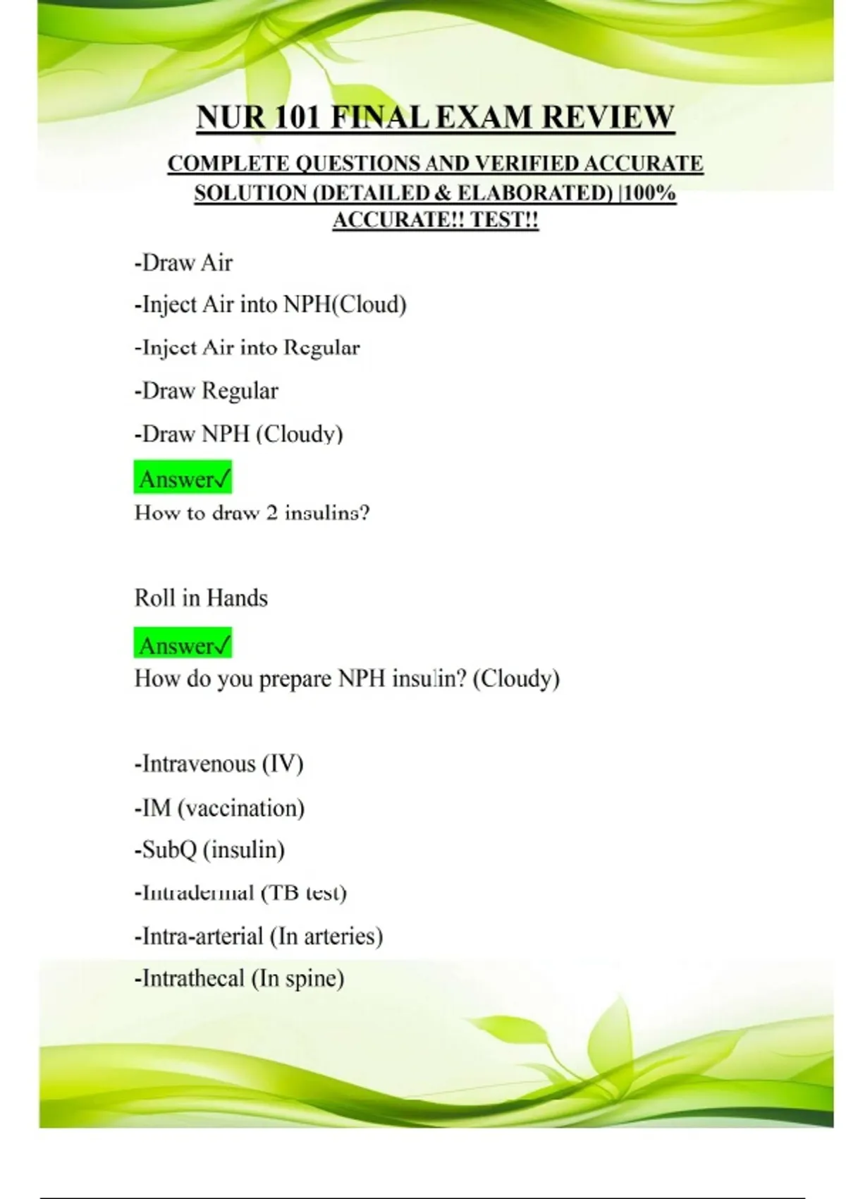 NUR 101 FINAL EXAM REVIEW COMPLETE QUESTIONS AND VERIFIED ACCURATE ...