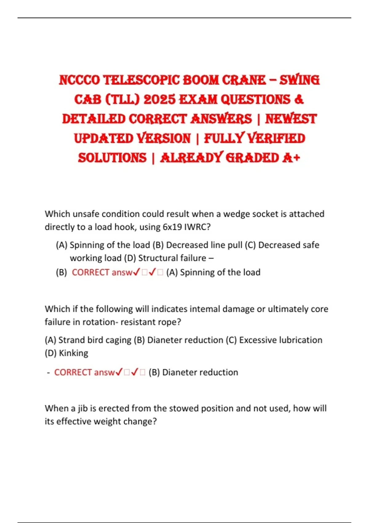 NCCCO Telescopic Boom Crane – Swing Cab (TLL) Exam 2025 | Comprehensive ...