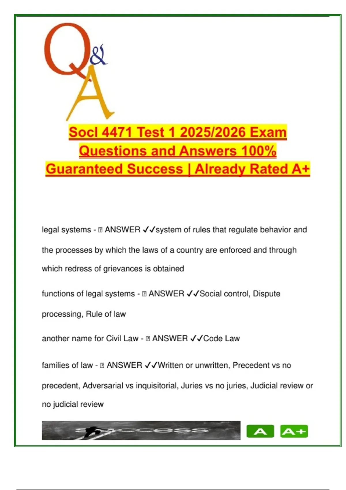 SOCL 4471 Test 1 | 80+ Questions | Legal Systems, Common vs Civil Law ...