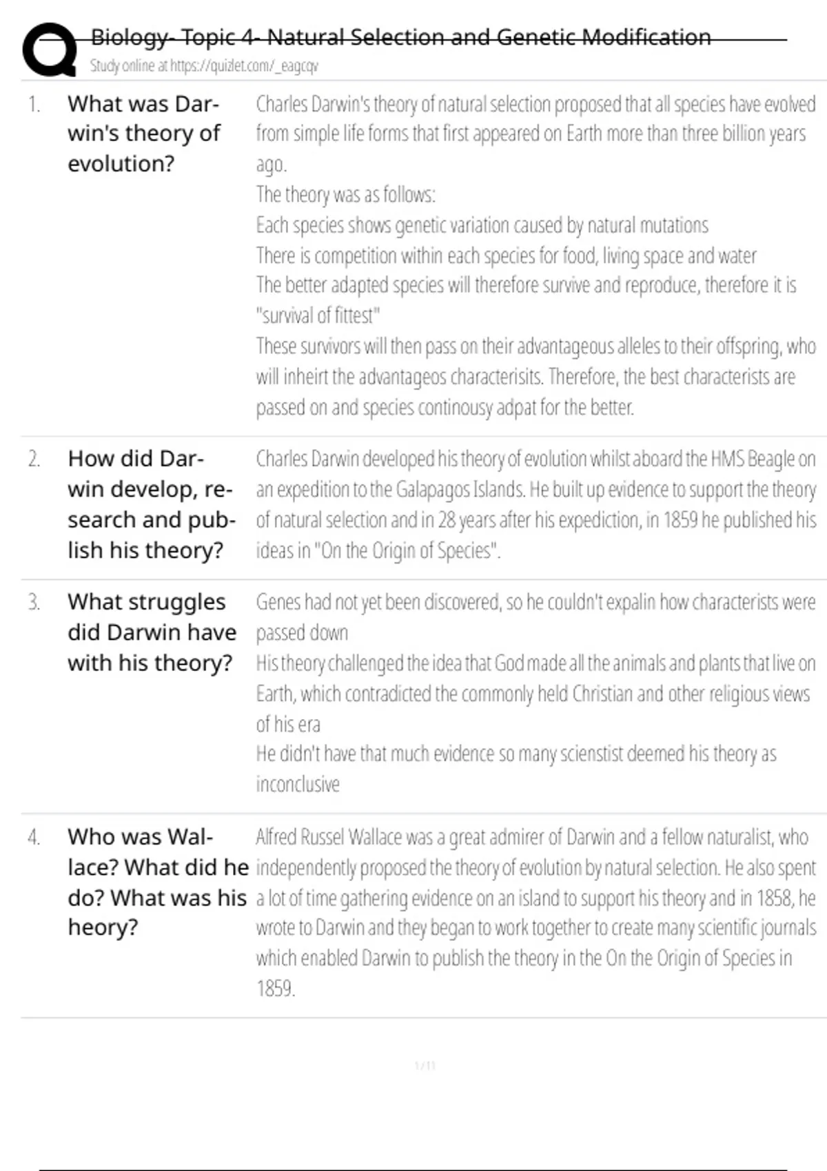 Edexcel GCSE Biology Flashcards Topic 4 (Natural Selection and Genetic ...
