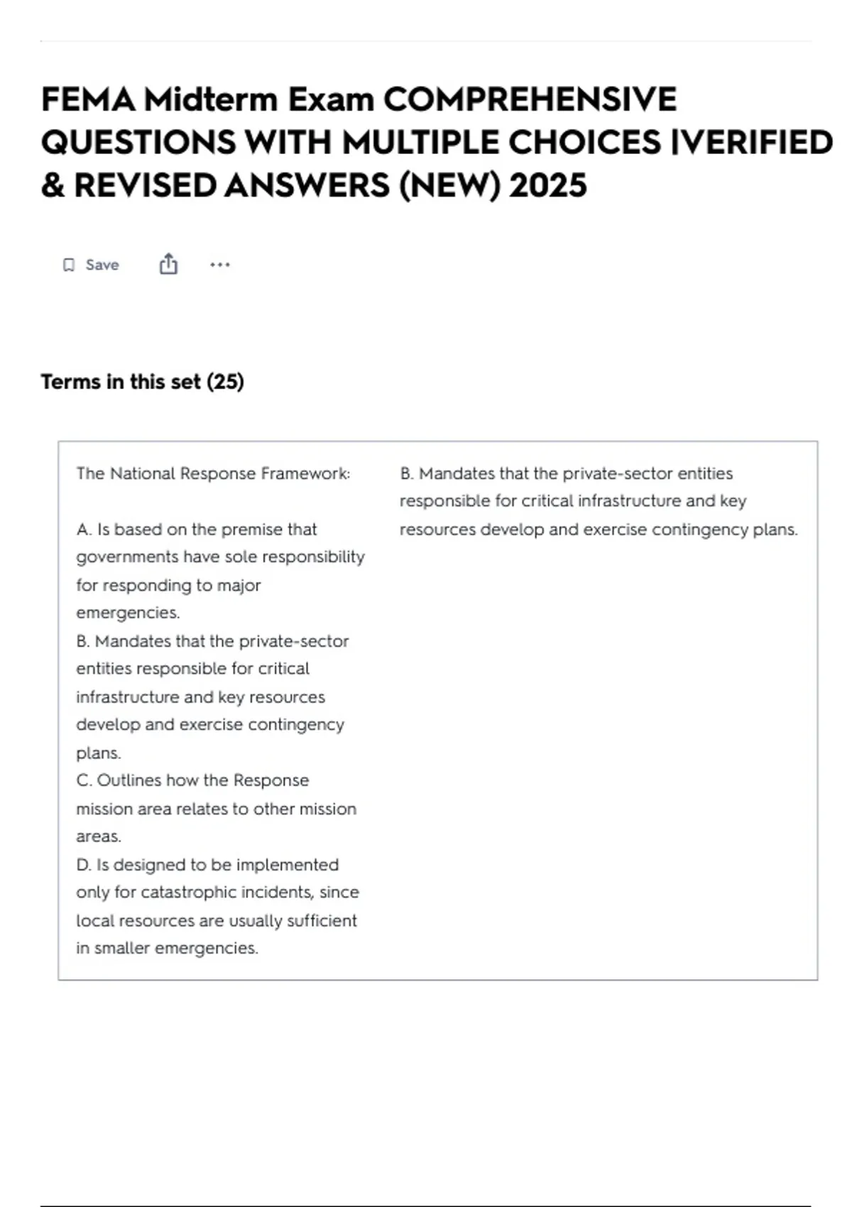 FEMA Midterm Exam COMPREHENSIVE QUESTIONS WITH MULTIPLE CHOICES ...
