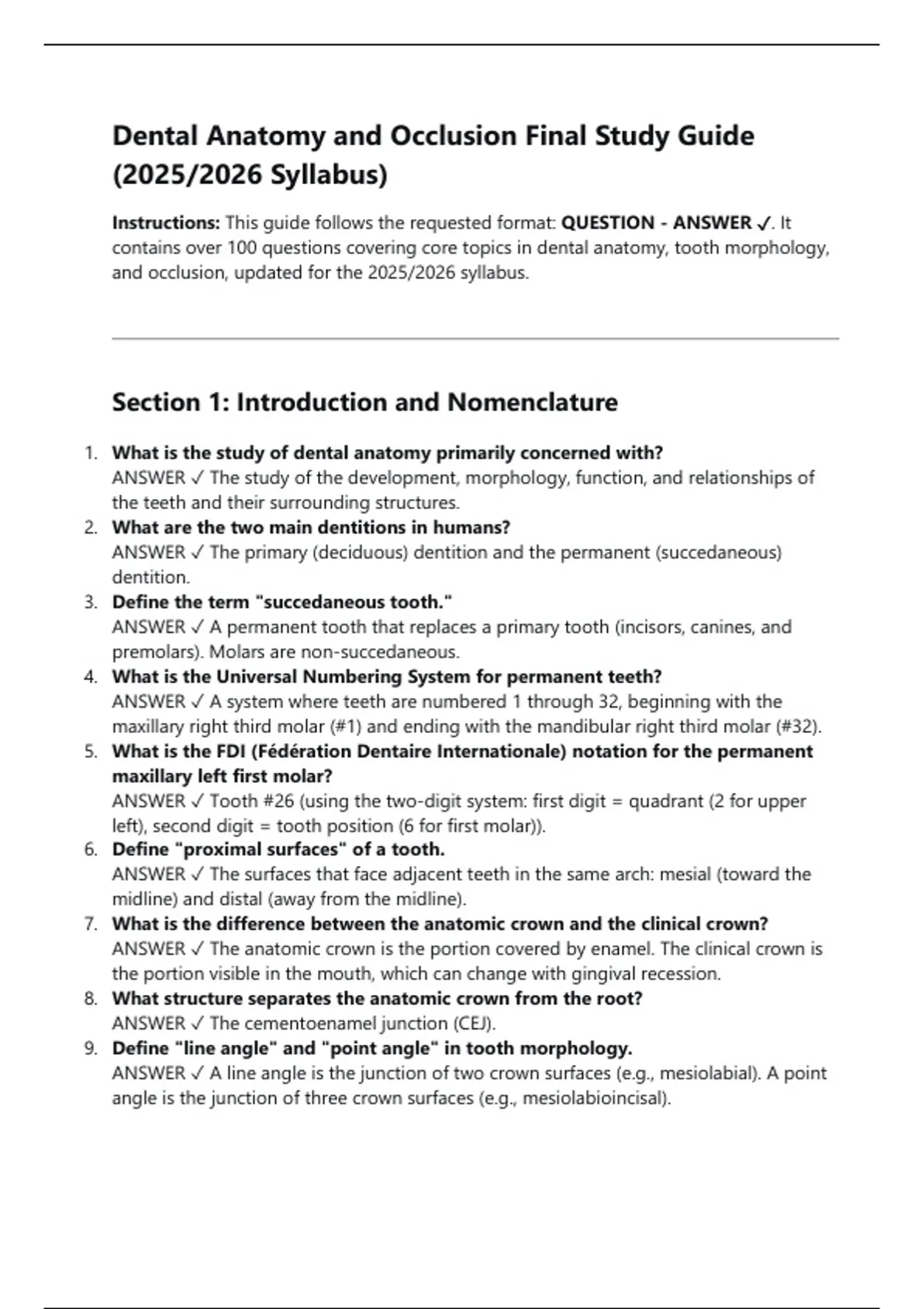 Dental Anatomy and Occlusion Final Study Guide (2025/2026 Syllabus ...